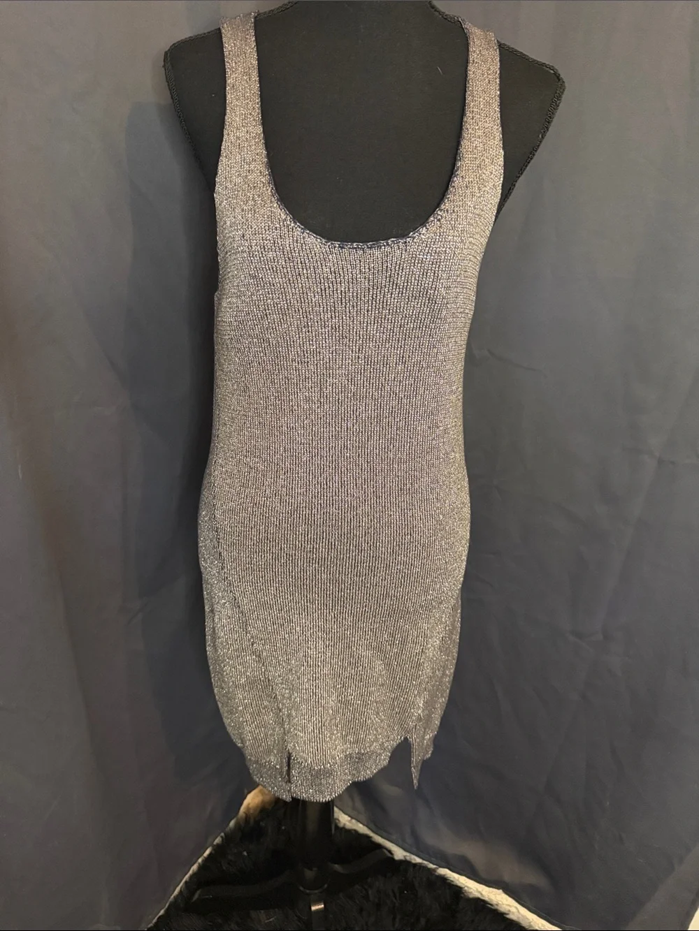Stylestalker | Dresses | Stylestalker Metallic Silver Knit Tank Dress ...